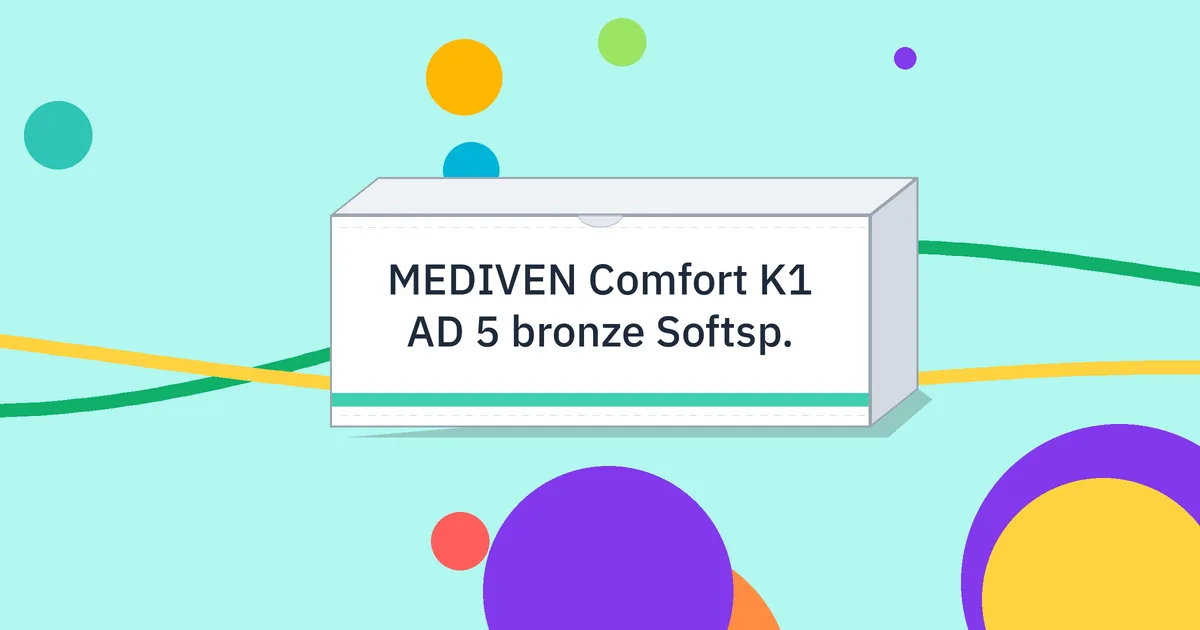 Symbolbild: Packung mit der Aufschrift MEDIVEN Comfort K1 AD 5 bronze Softsp. (PZN 14559277) – Verfügbarkeit und Bezug in Apotheken in Frankfurt am Main