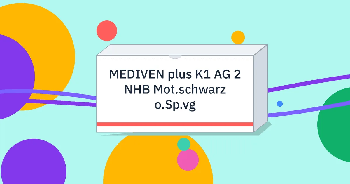 Symbolbild: Packung mit der Aufschrift MEDIVEN plus K1 AG 2 NHB Mot.schwarz o.Sp.vg (PZN 15916615) – Verfügbarkeit und Bezug in Apotheken in Frankfurt am Main