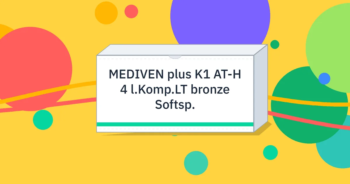 Symbolbild: Packung mit der Aufschrift MEDIVEN plus K1 AT-H 4 l.Komp.LT bronze Softsp. (PZN 15038385) – Verfügbarkeit und Bezug in Apotheken in Frankfurt am Main