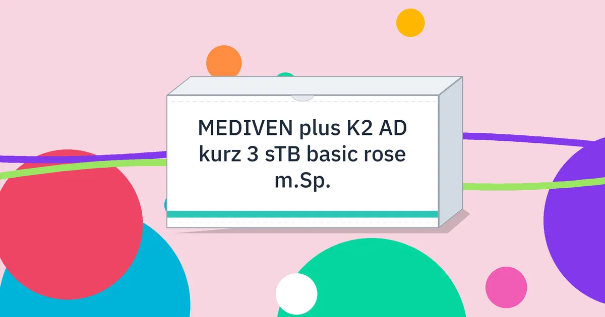 Symbolbild: Packung mit der Aufschrift MEDIVEN plus K2 AD kurz 3 sTB basic rose m.Sp. (PZN 15099719) – Verfügbarkeit und Bezug in Apotheken in Frankfurt am Main