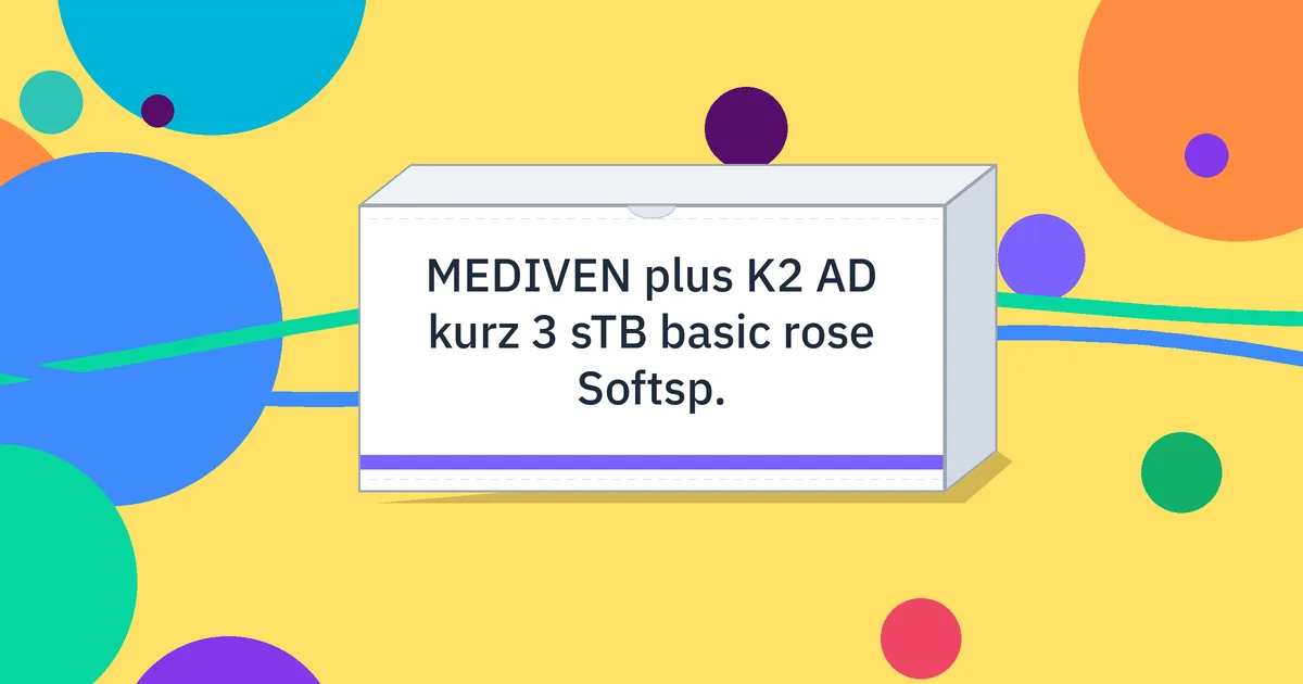 Symbolbild: Packung mit der Aufschrift MEDIVEN plus K2 AD kurz 3 sTB basic rose Softsp. (PZN 15099783) – Verfügbarkeit und Bezug in Apotheken in Frankfurt am Main