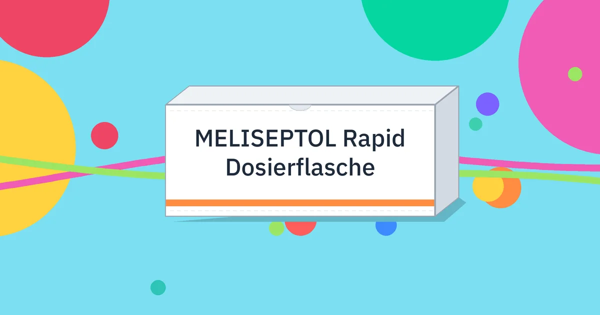 Symbolbild: Packung mit der Aufschrift MELISEPTOL Rapid Dosierflasche (PZN 01264534) – Verfügbarkeit und Bezug in Apotheken in Frankfurt am Main