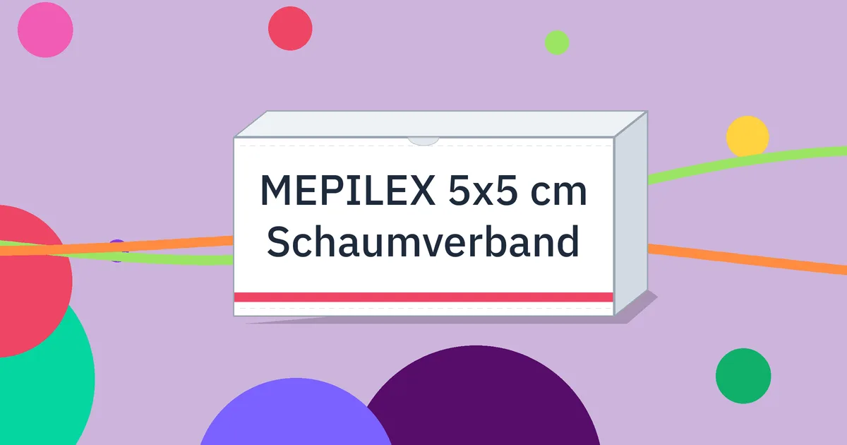 Symbolbild: Packung mit der Aufschrift MEPILEX 5x5 cm Schaumverband (PZN 20420112) – Verfügbarkeit und Bezug in Apotheken in Frankfurt am Main