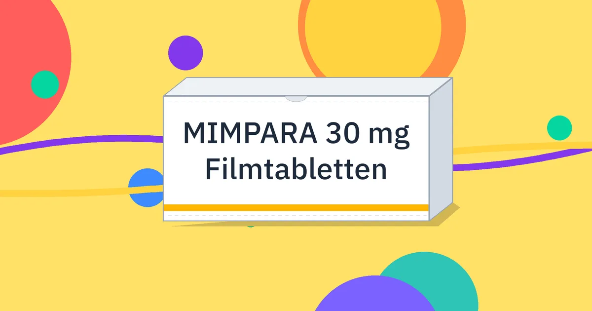 Symbolbild: Packung mit der Aufschrift MIMPARA 30 mg Filmtabletten (PZN 10356689) – Verfügbarkeit und Bezug in Apotheken in Frankfurt am Main