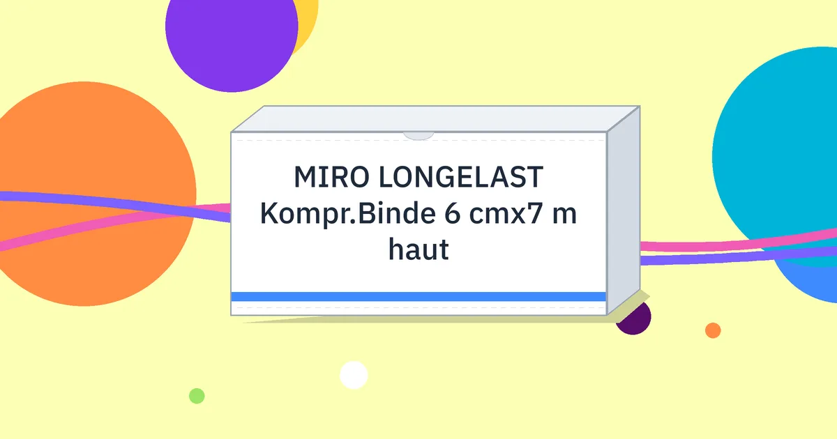 Symbolbild: Packung mit der Aufschrift MIRO LONGELAST Kompr.Binde 6 cmx7 m haut (PZN 06854016) – Verfügbarkeit und Bezug in Apotheken in Frankfurt am Main