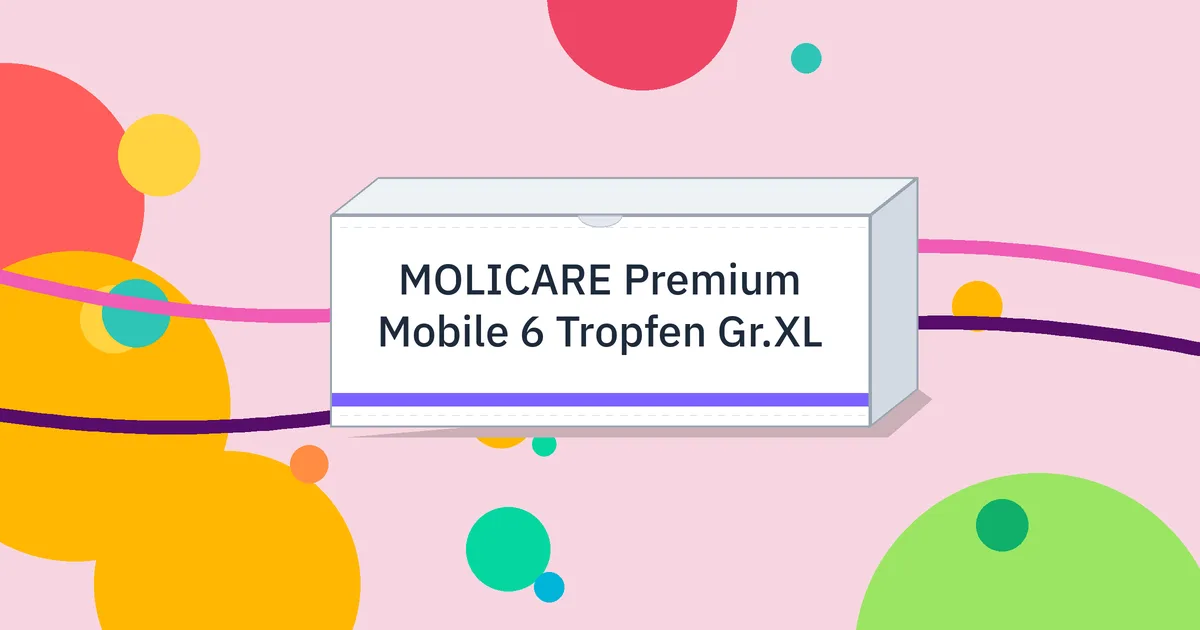 Symbolbild: Packung mit der Aufschrift MOLICARE Premium Mobile 6 Tropfen Gr.XL (PZN 13506505) – Verfügbarkeit und Bezug in Apotheken in Frankfurt am Main