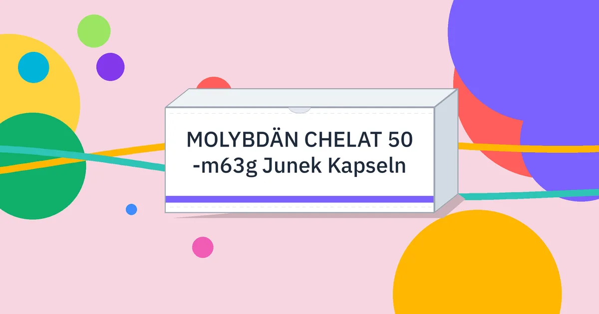 Symbolbild: Packung mit der Aufschrift MOLYBDÄN CHELAT 50 -m63g Junek Kapseln (PZN 10190792) – Verfügbarkeit und Bezug in Apotheken in Frankfurt am Main