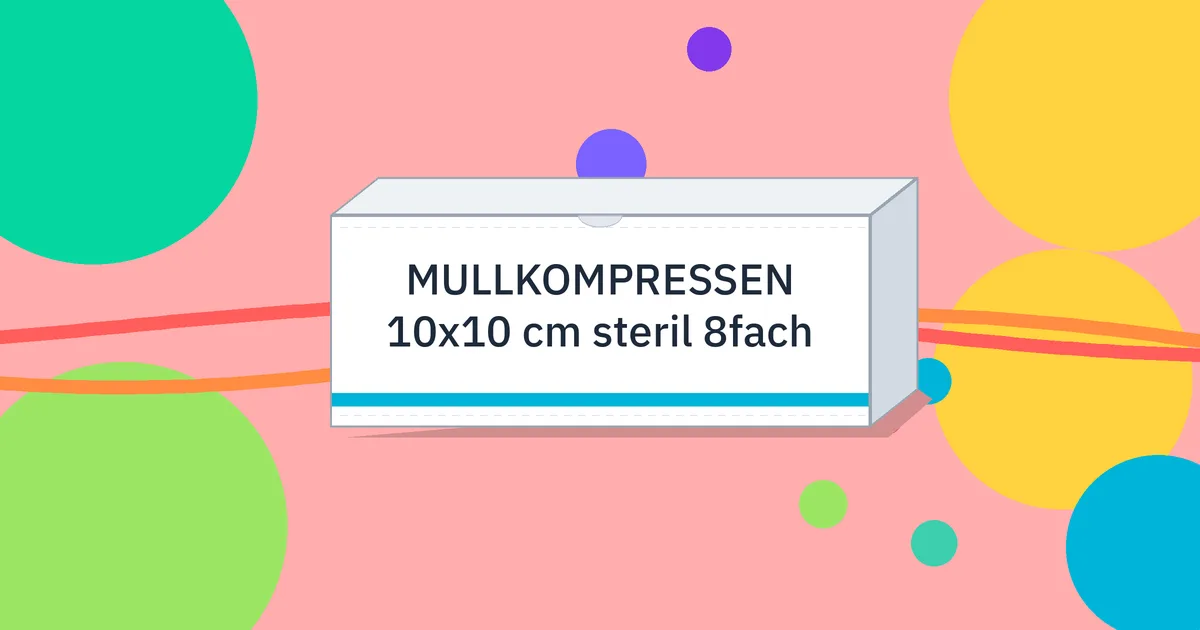 Symbolbild: Packung mit der Aufschrift MULLKOMPRESSEN 10x10 cm steril 8fach (PZN 11296156) – Verfügbarkeit und Bezug in Apotheken in Frankfurt am Main