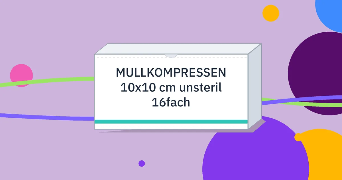 Symbolbild: Packung mit der Aufschrift MULLKOMPRESSEN 10x10 cm unsteril 16fach (PZN 08821475) – Verfügbarkeit und Bezug in Apotheken in Frankfurt am Main