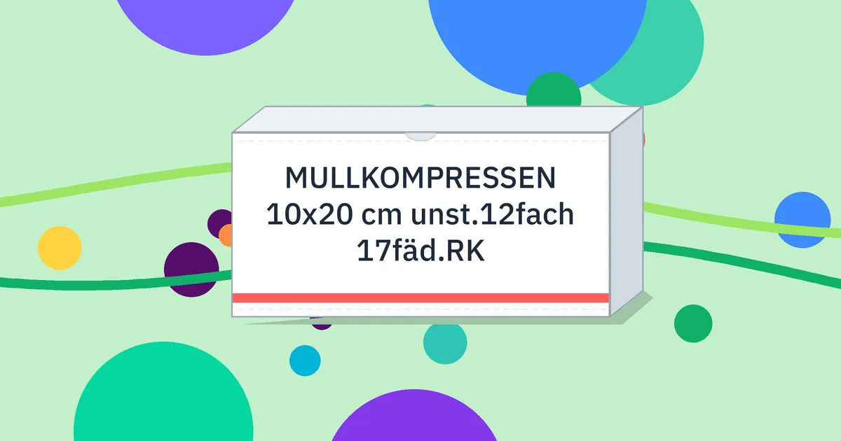 Symbolbild: Packung mit der Aufschrift MULLKOMPRESSEN 10x20 cm unst.12fach 17fäd.RK (PZN 06928677) – Verfügbarkeit und Bezug in Apotheken in Frankfurt am Main