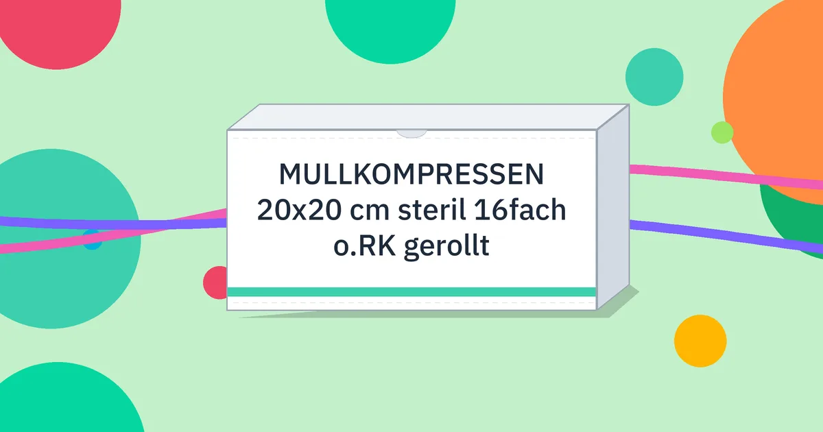Symbolbild: Packung mit der Aufschrift MULLKOMPRESSEN 20x20 cm steril 16fach o.RK gerollt (PZN 13582587) – Verfügbarkeit und Bezug in Apotheken in Frankfurt am Main