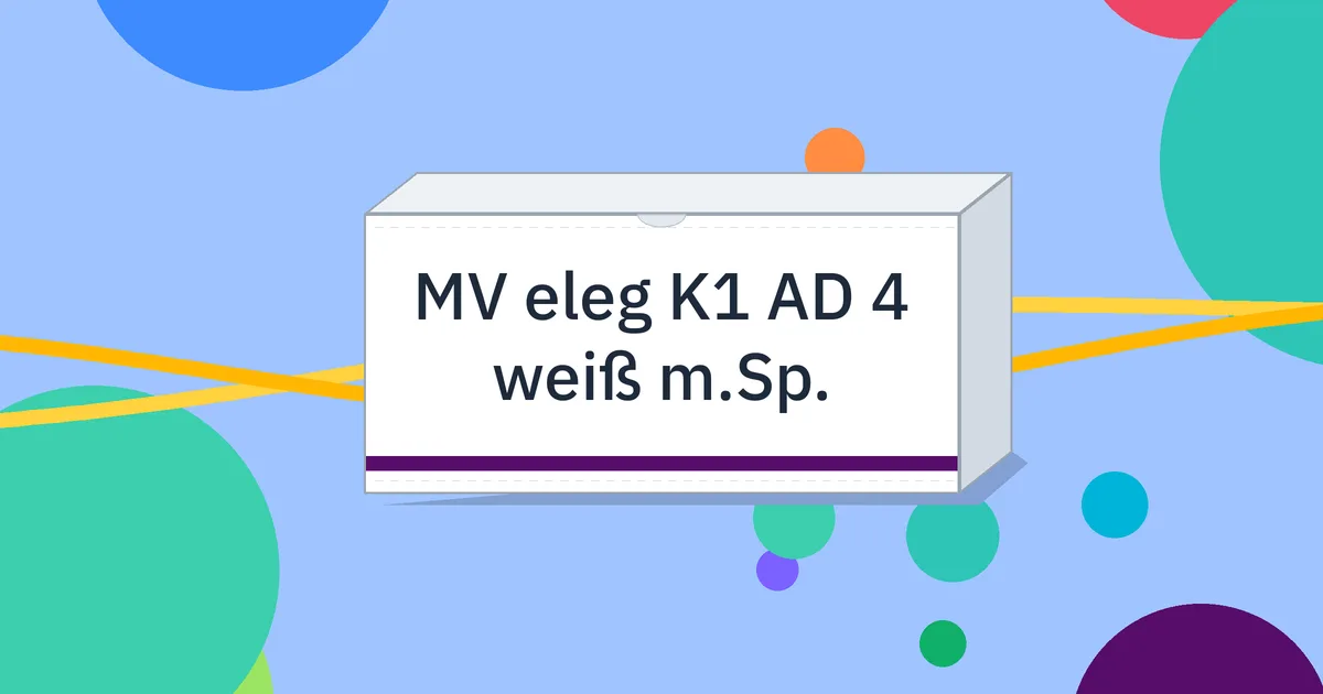 Symbolbild: Packung mit der Aufschrift MV eleg K1 AD 4 weiß m.Sp. (PZN 00306130) – Verfügbarkeit und Bezug in Apotheken in Frankfurt am Main