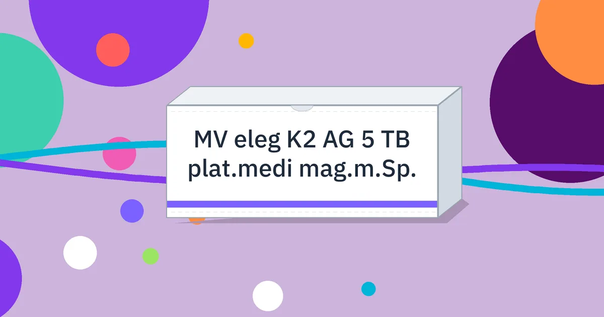 Symbolbild: Packung mit der Aufschrift MV eleg K2 AG 5 TB plat.medi mag.m.Sp. (PZN 14639415) – Verfügbarkeit und Bezug in Apotheken in Frankfurt am Main
