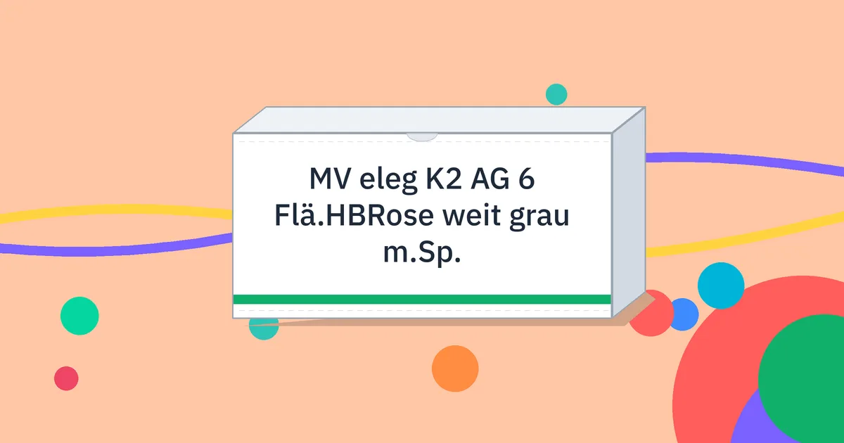 Symbolbild: Packung mit der Aufschrift MV eleg K2 AG 6 Flä.HBRose weit grau m.Sp. (PZN 18929570) – Verfügbarkeit und Bezug in Apotheken in Frankfurt am Main