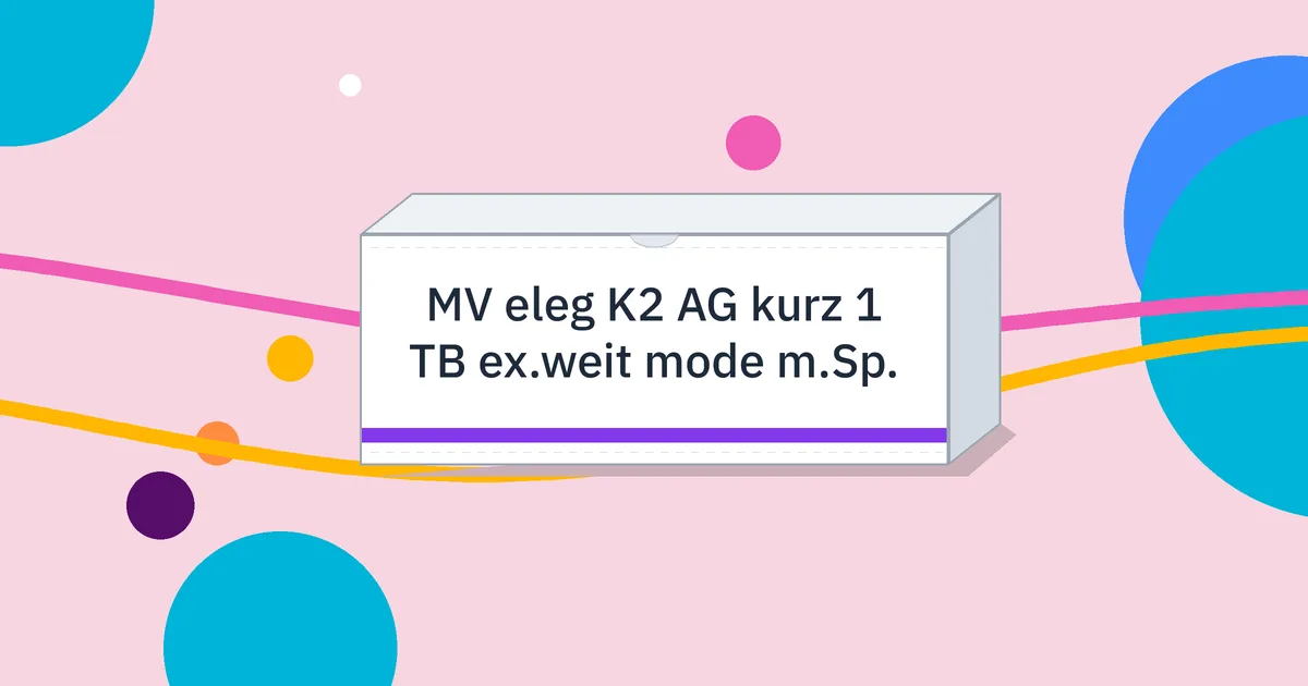 Symbolbild: Packung mit der Aufschrift MV eleg K2 AG kurz 1 TB ex.weit mode m.Sp. (PZN 09880209) – Verfügbarkeit und Bezug in Apotheken in Frankfurt am Main