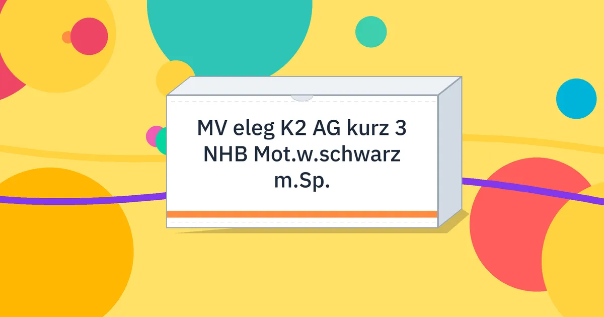 Symbolbild: Packung mit der Aufschrift MV eleg K2 AG kurz 3 NHB Mot.w.schwarz m.Sp. (PZN 15713763) – Verfügbarkeit und Bezug in Apotheken in Frankfurt am Main