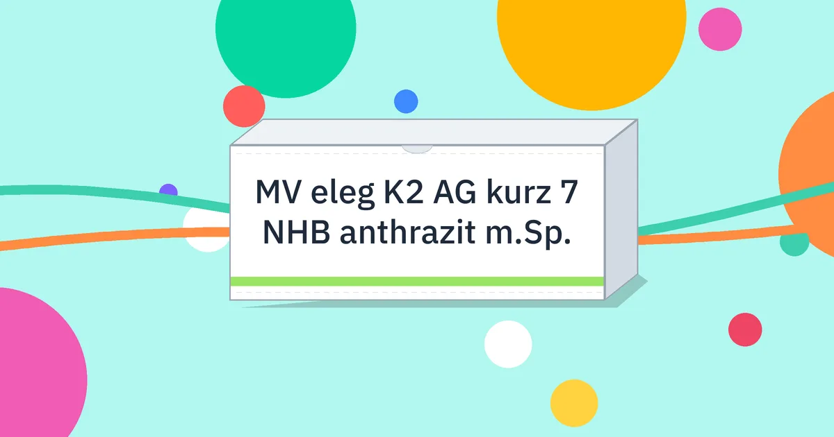 Symbolbild: Packung mit der Aufschrift MV eleg K2 AG kurz 7 NHB anthrazit m.Sp. (PZN 15715733) – Verfügbarkeit und Bezug in Apotheken in Frankfurt am Main