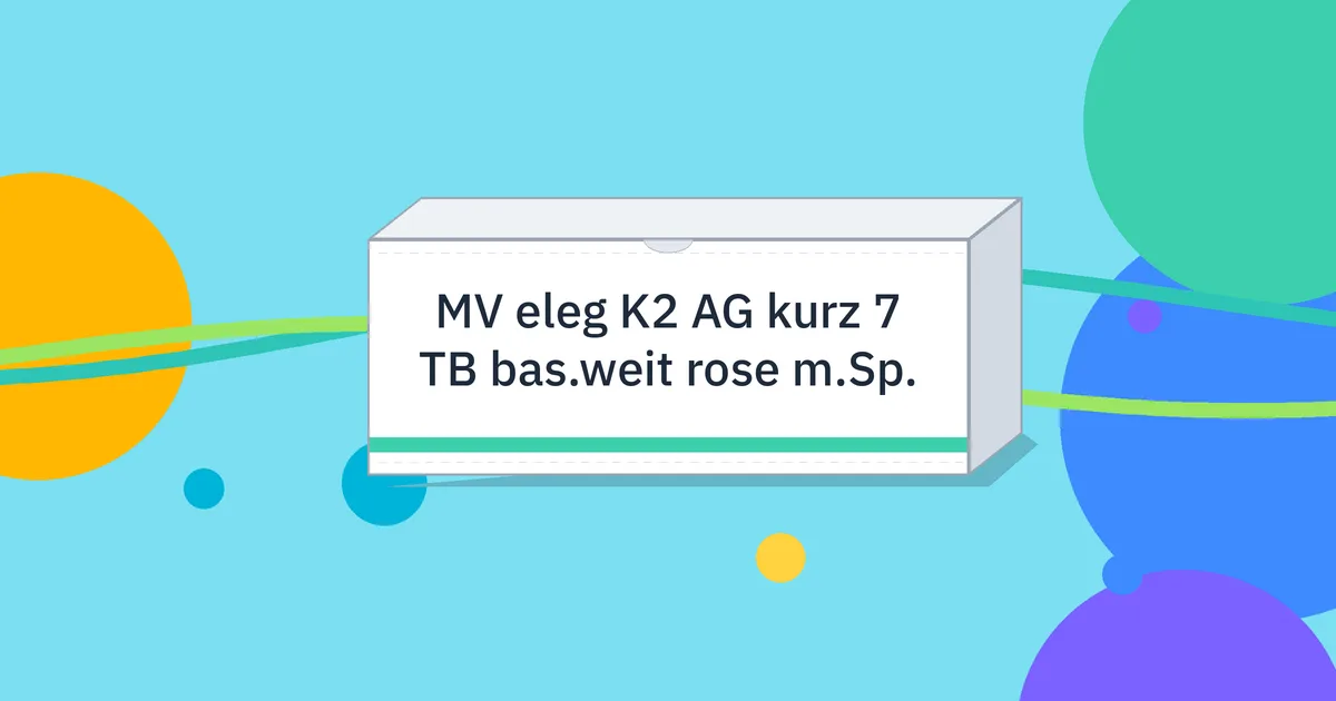 Symbolbild: Packung mit der Aufschrift MV eleg K2 AG kurz 7 TB bas.weit rose m.Sp. (PZN 14698257) – Verfügbarkeit und Bezug in Apotheken in Frankfurt am Main