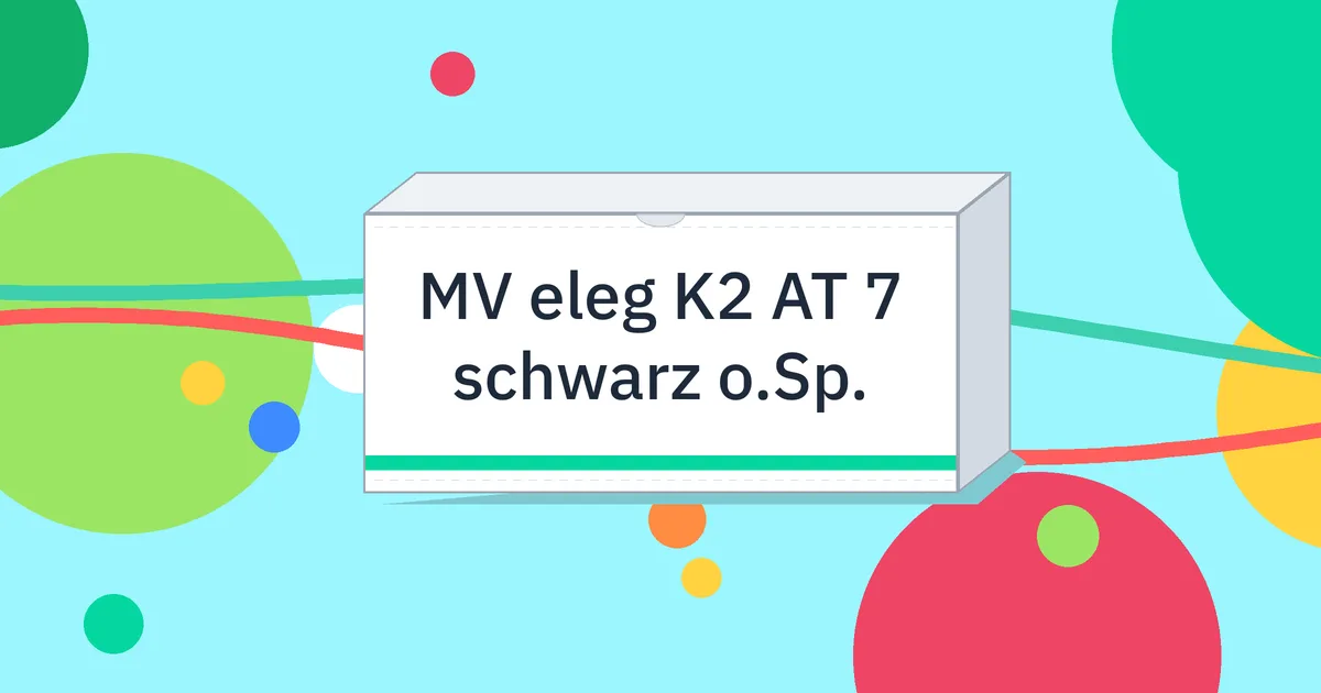 Symbolbild: Packung mit der Aufschrift MV eleg K2 AT 7 schwarz o.Sp. (PZN 00311817) – Verfügbarkeit und Bezug in Apotheken in Frankfurt am Main