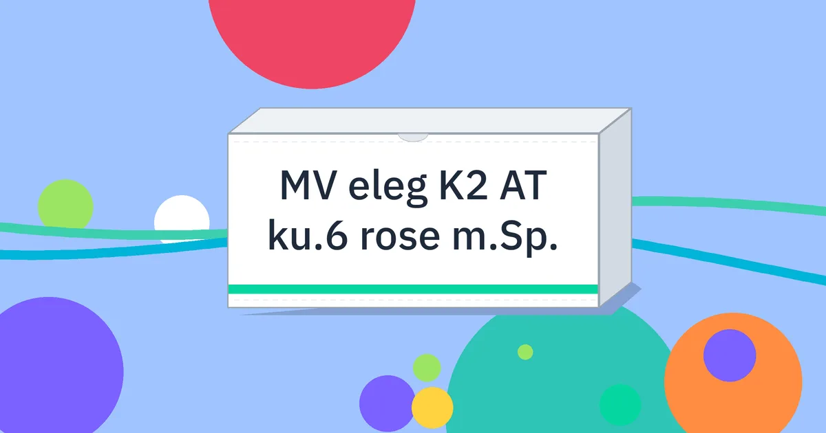 Symbolbild: Packung mit der Aufschrift MV eleg K2 AT ku.6 rose m.Sp. (PZN 15288283) – Verfügbarkeit und Bezug in Apotheken in Frankfurt am Main