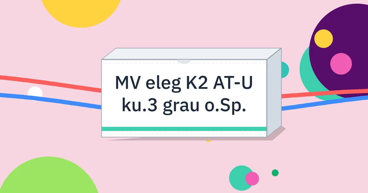 Symbolbild: Packung mit der Aufschrift MV eleg K2 AT-U ku.3 grau o.Sp. (PZN 18923656) – Verfügbarkeit und Bezug in Apotheken in Frankfurt am Main