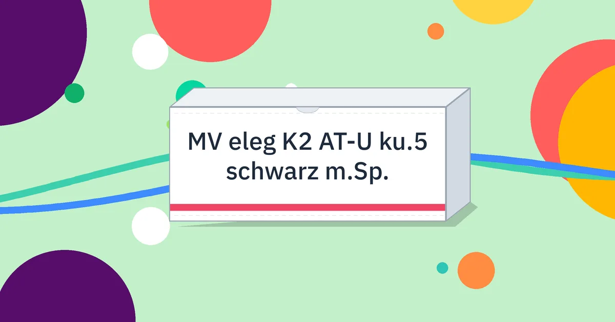 Symbolbild: Packung mit der Aufschrift MV eleg K2 AT-U ku.5 schwarz m.Sp. (PZN 00315784) – Verfügbarkeit und Bezug in Apotheken in Frankfurt am Main