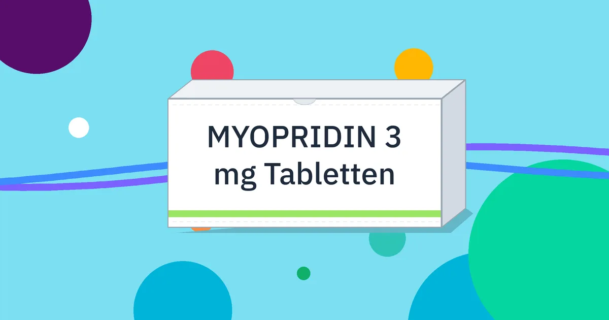 Symbolbild: Packung mit der Aufschrift MYOPRIDIN 3 mg Tabletten (PZN 13988473) – Verfügbarkeit und Bezug in Apotheken in Frankfurt am Main