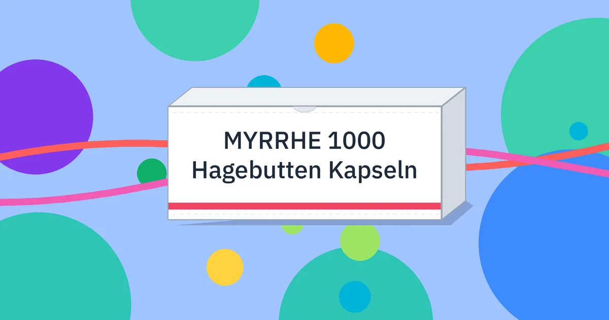 Symbolbild: Packung mit der Aufschrift MYRRHE 1000 Hagebutten Kapseln (PZN 13417612) – Verfügbarkeit und Bezug in Apotheken in Frankfurt am Main