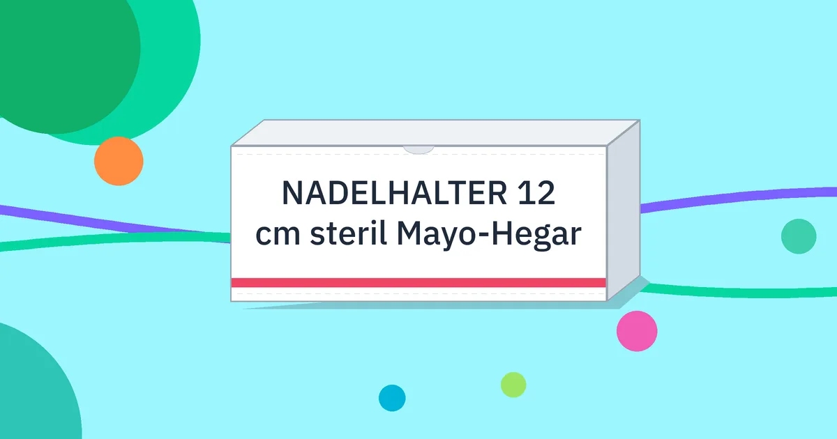 Symbolbild: Packung mit der Aufschrift NADELHALTER 12 cm steril Mayo-Hegar (PZN 19978493) – Verfügbarkeit und Bezug in Apotheken in Frankfurt am Main