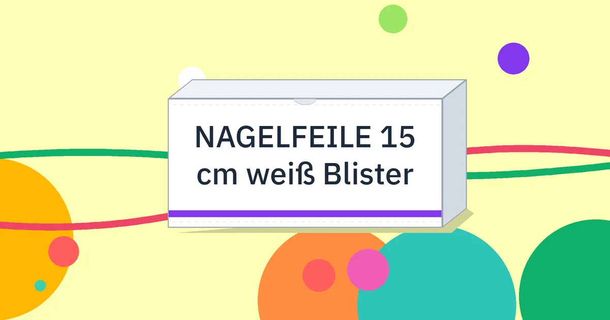 Symbolbild: Packung mit der Aufschrift NAGELFEILE 15 cm weiß Blister (PZN 10349637) – Verfügbarkeit und Bezug in Apotheken in Frankfurt am Main