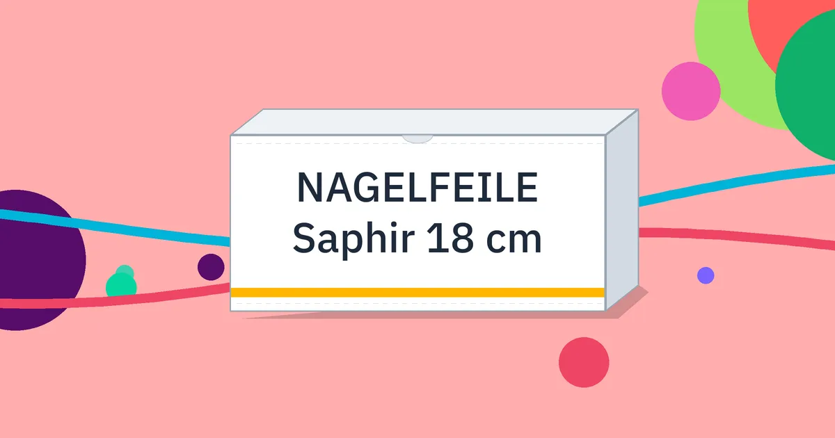 Symbolbild: Packung mit der Aufschrift NAGELFEILE Saphir 18 cm (PZN 02578068) – Verfügbarkeit und Bezug in Apotheken in Frankfurt am Main