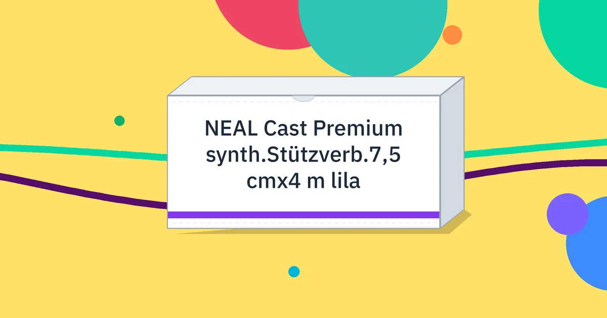 Symbolbild: Packung mit der Aufschrift NEAL Cast Premium synth.Stützverb.7,5 cmx4 m lila (PZN 17302219) – Verfügbarkeit und Bezug in Apotheken in Frankfurt am Main