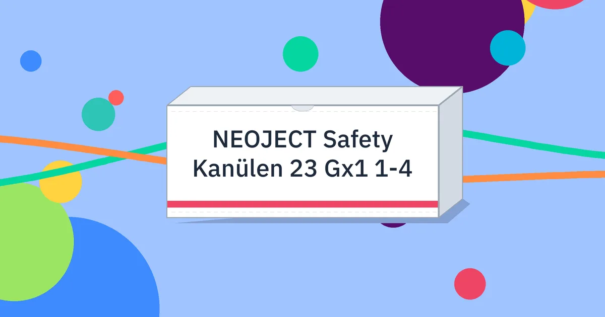 Symbolbild: Packung mit der Aufschrift NEOJECT Safety Kanülen 23 Gx1 1-4 (PZN 17984727) – Verfügbarkeit und Bezug in Apotheken in Frankfurt am Main