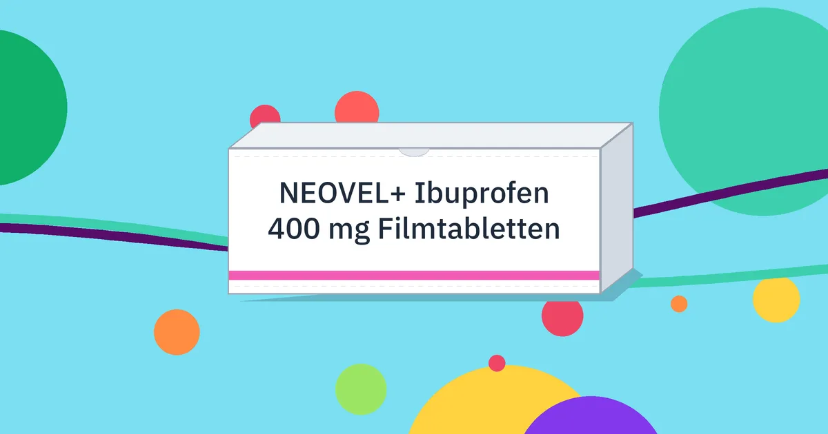 Symbolbild: Packung mit der Aufschrift NEOVEL+ Ibuprofen 400 mg Filmtabletten (PZN 17978678) – Verfügbarkeit und Bezug in Apotheken in Frankfurt am Main