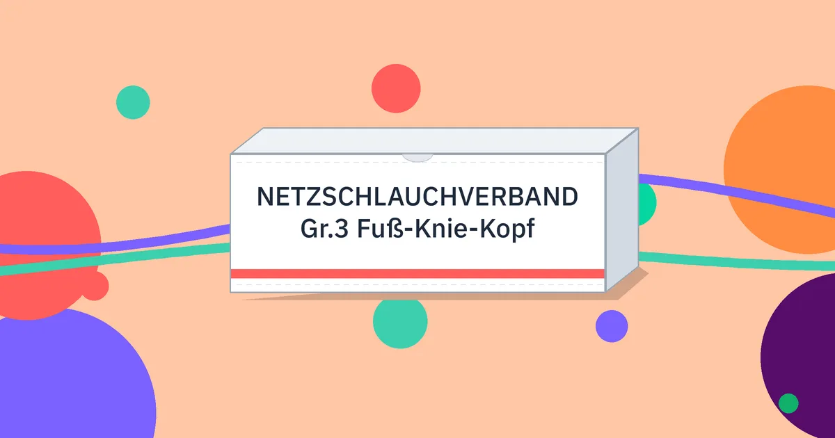 Symbolbild: Packung mit der Aufschrift NETZSCHLAUCHVERBAND Gr.3 Fuß-Knie-Kopf (PZN 10351522) – Verfügbarkeit und Bezug in Apotheken in Frankfurt am Main
