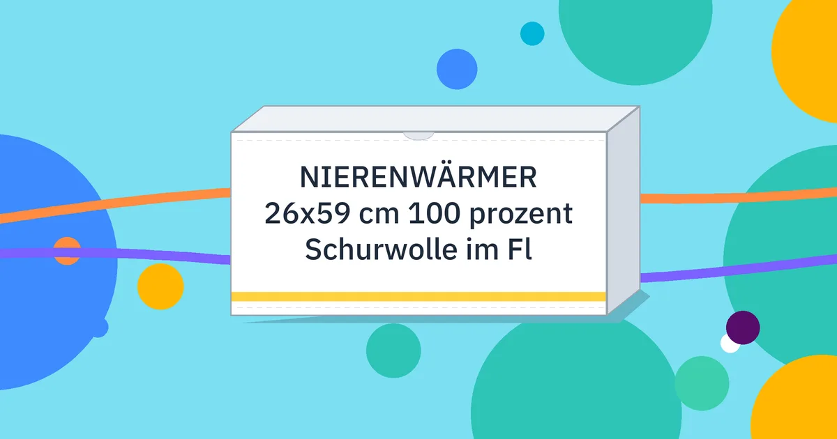 Symbolbild: Packung mit der Aufschrift NIERENWÄRMER 26x59 cm 100 prozent Schurwolle im Fl (PZN 08598095) – Verfügbarkeit und Bezug in Apotheken in Frankfurt am Main