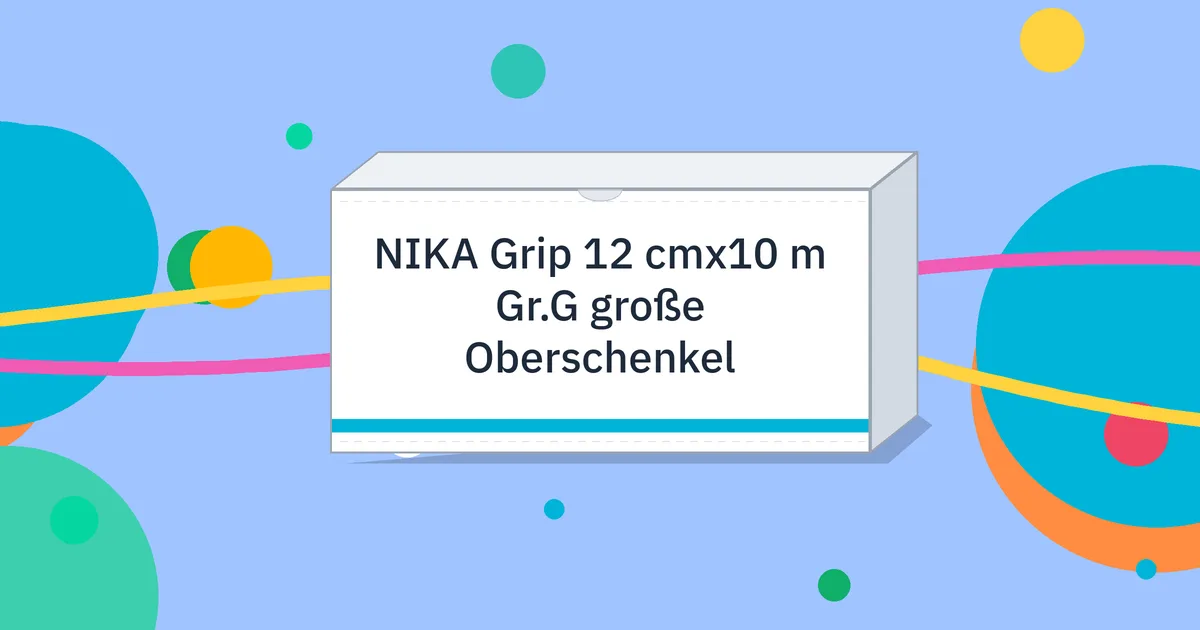 Symbolbild: Packung mit der Aufschrift NIKA Grip 12 cmx10 m Gr.G große Oberschenkel (PZN 18171713) – Verfügbarkeit und Bezug in Apotheken in Frankfurt am Main