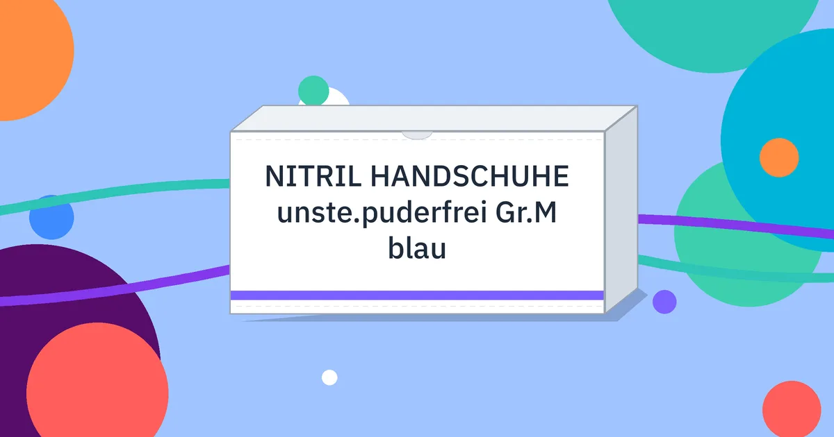 Symbolbild: Packung mit der Aufschrift NITRIL HANDSCHUHE unste.puderfrei Gr.M blau (PZN 10999542) – Verfügbarkeit und Bezug in Apotheken in Frankfurt am Main