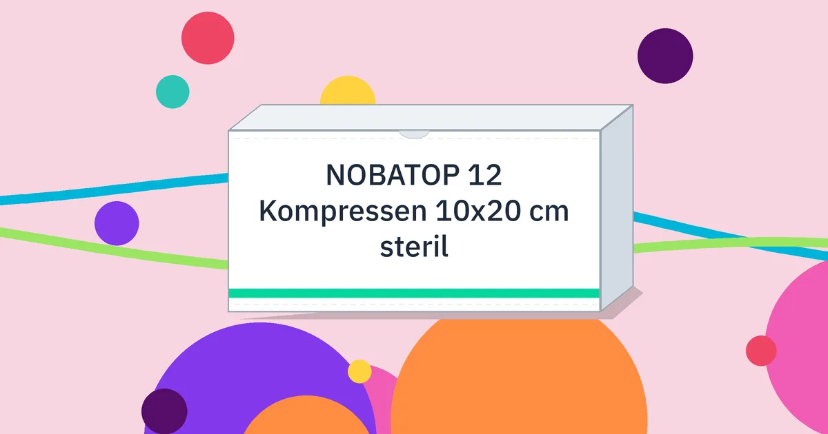 Symbolbild: Packung mit der Aufschrift NOBATOP 12 Kompressen 10x20 cm steril (PZN 07572076) – Verfügbarkeit und Bezug in Apotheken in Frankfurt am Main
