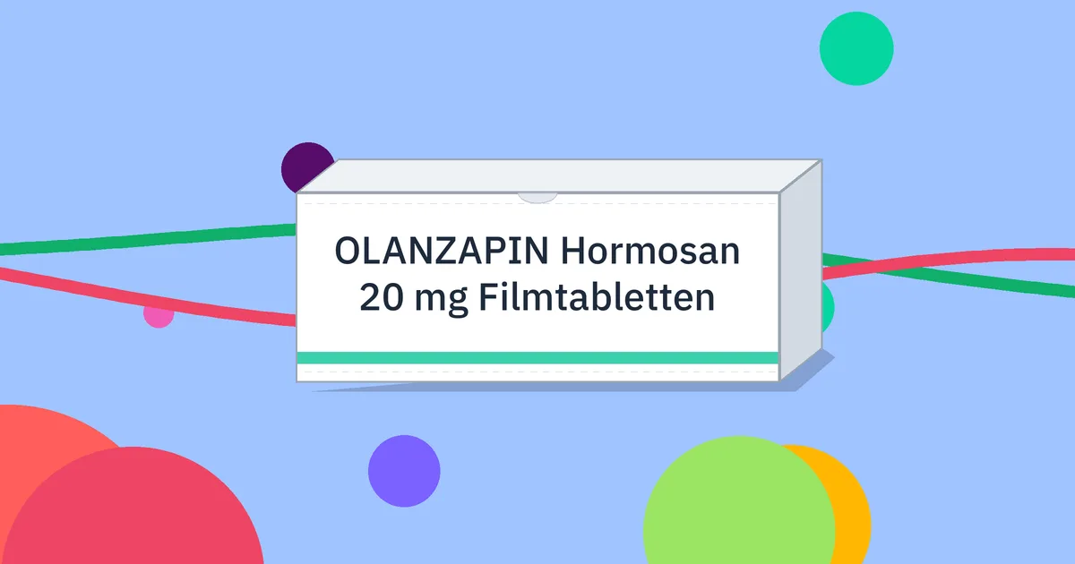 Symbolbild: Packung mit der Aufschrift OLANZAPIN Hormosan 20 mg Filmtabletten (PZN 09214636) – Verfügbarkeit und Bezug in Apotheken in Frankfurt am Main