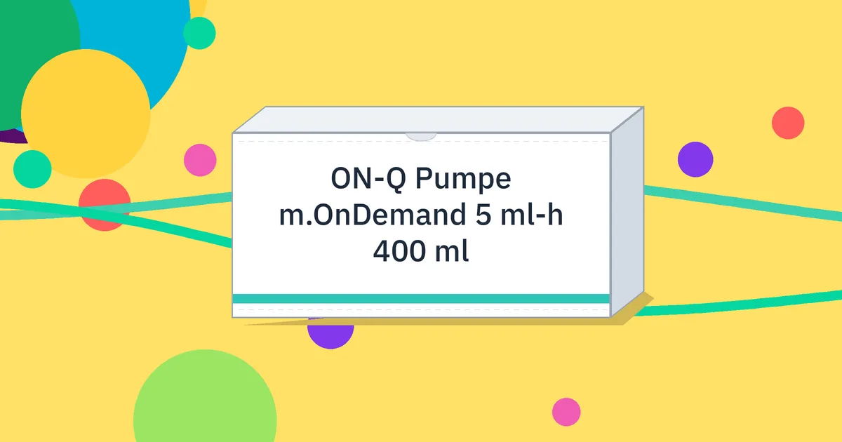 Symbolbild: Packung mit der Aufschrift ON-Q Pumpe m.OnDemand 5 ml-h 400 ml (PZN 14276786) – Verfügbarkeit und Bezug in Apotheken in Frankfurt am Main