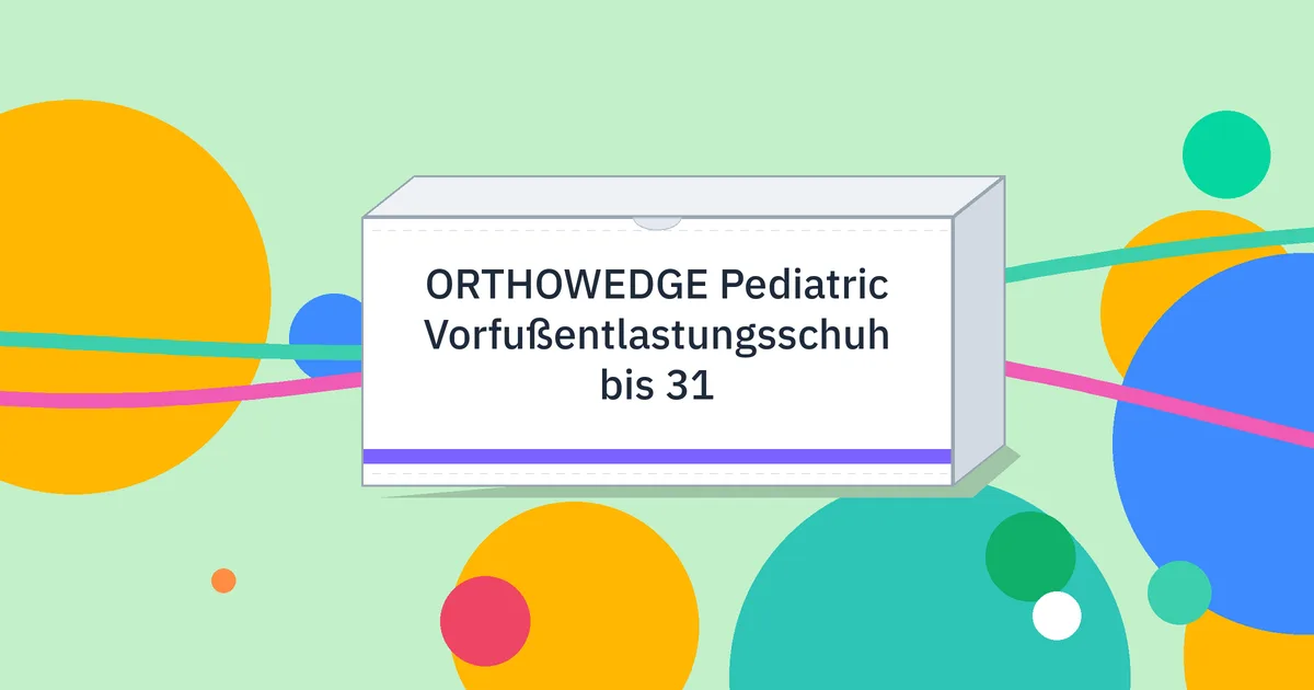 Symbolbild: Packung mit der Aufschrift ORTHOWEDGE Pediatric Vorfußentlastungsschuh bis 31 (PZN 16630950) – Verfügbarkeit und Bezug in Apotheken in Frankfurt am Main