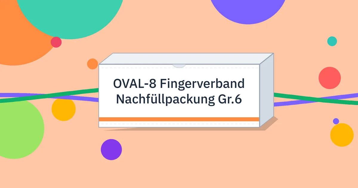 Symbolbild: Packung mit der Aufschrift OVAL-8 Fingerverband Nachfüllpackung Gr.6 (PZN 12775605) – Verfügbarkeit und Bezug in Apotheken in Frankfurt am Main