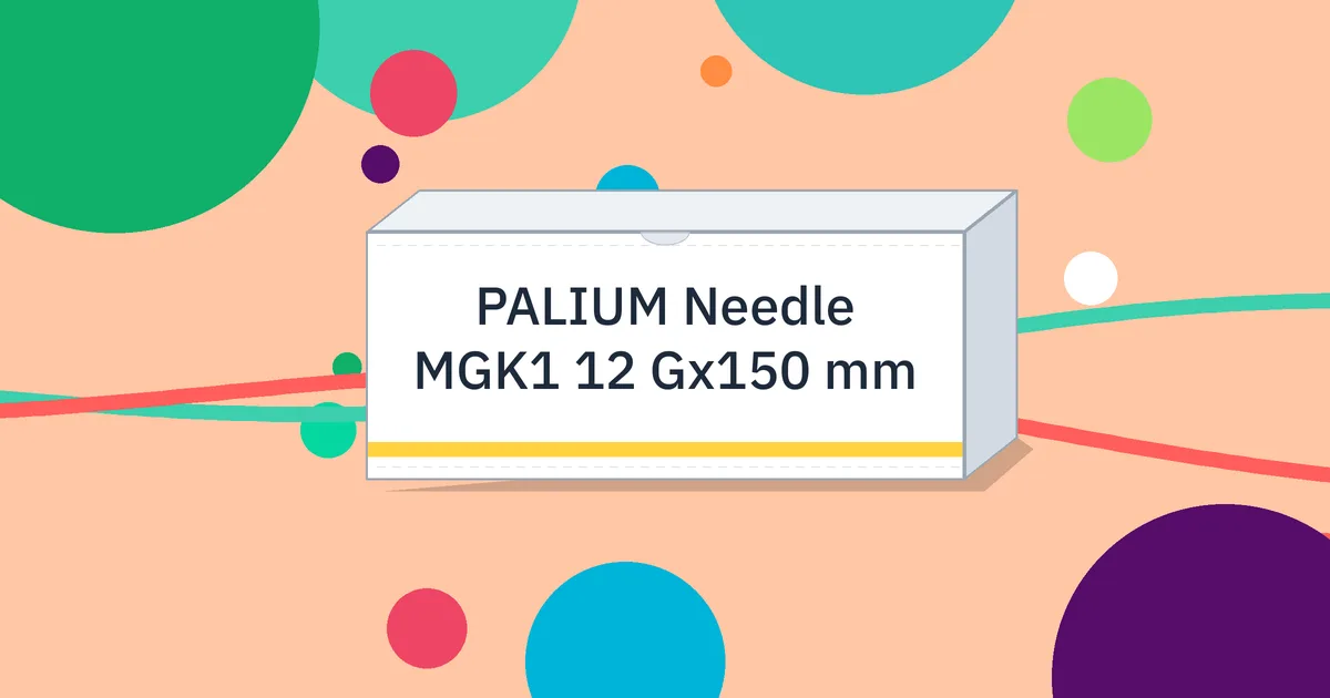 Symbolbild: Packung mit der Aufschrift PALIUM Needle MGK1 12 Gx150 mm (PZN 19734584) – Verfügbarkeit und Bezug in Apotheken in Frankfurt am Main