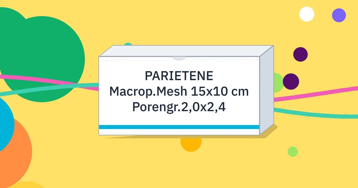 Symbolbild: Packung mit der Aufschrift PARIETENE Macrop.Mesh 15x10 cm Porengr.2,0x2,4 (PZN 11314581) – Verfügbarkeit und Bezug in Apotheken in Frankfurt am Main