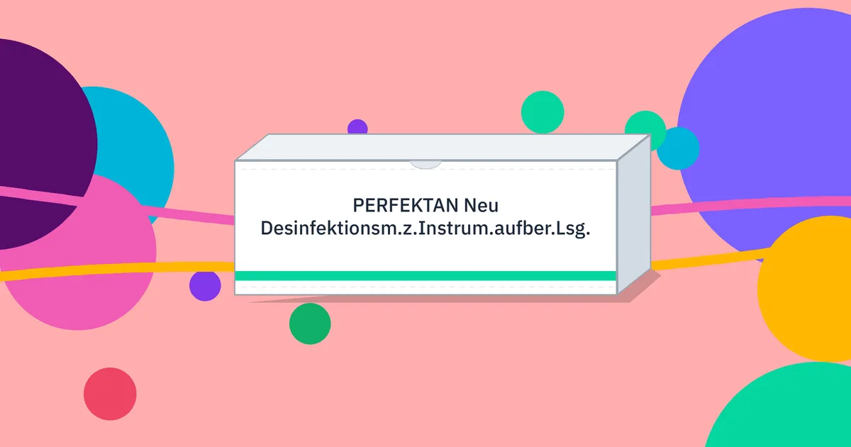 Symbolbild: Packung mit der Aufschrift PERFEKTAN Neu Desinfektionsm.z.Instrum.aufber.Lsg. (PZN 01833848) – Verfügbarkeit und Bezug in Apotheken in Frankfurt am Main
