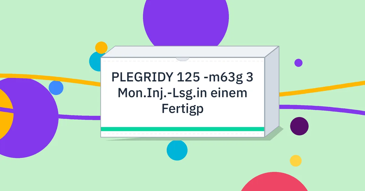 Symbolbild: Packung mit der Aufschrift PLEGRIDY 125 -m63g 3 Mon.Inj.-Lsg.in einem Fertigp (PZN 10318536) – Verfügbarkeit und Bezug in Apotheken in Frankfurt am Main