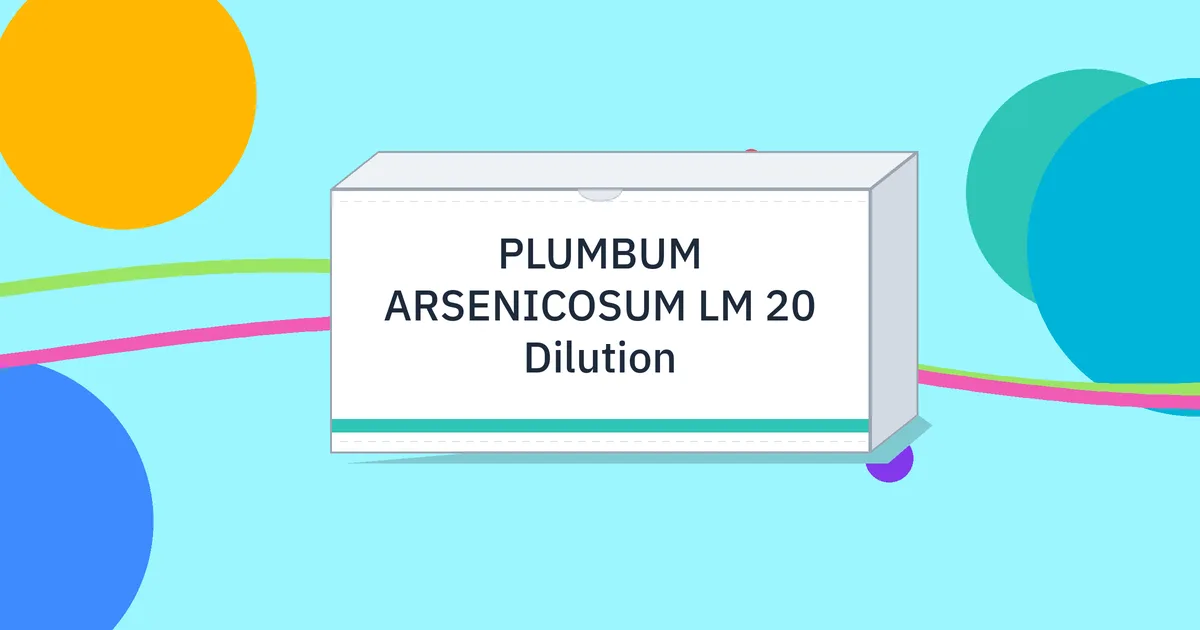 Symbolbild: Packung mit der Aufschrift PLUMBUM ARSENICOSUM LM 20 Dilution (PZN 13039386) – Verfügbarkeit und Bezug in Apotheken in Frankfurt am Main