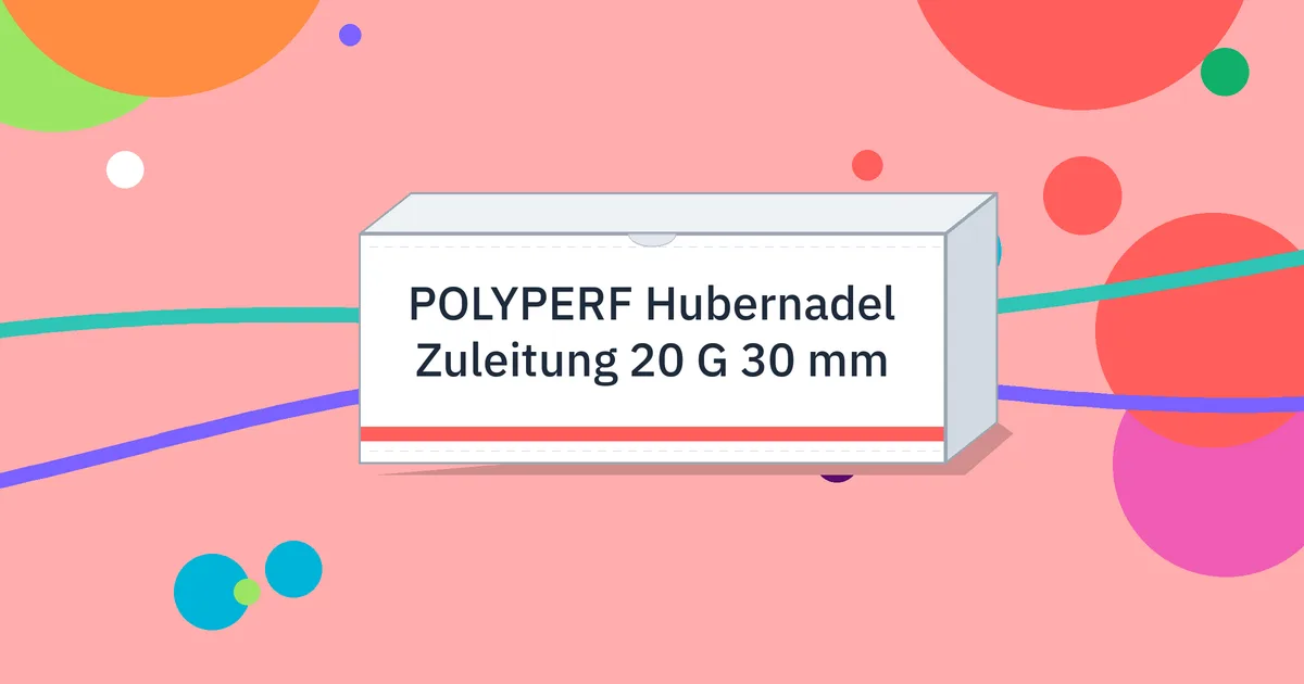 Symbolbild: Packung mit der Aufschrift POLYPERF Hubernadel Zuleitung 20 G 30 mm (PZN 14322322) – Verfügbarkeit und Bezug in Apotheken in Frankfurt am Main