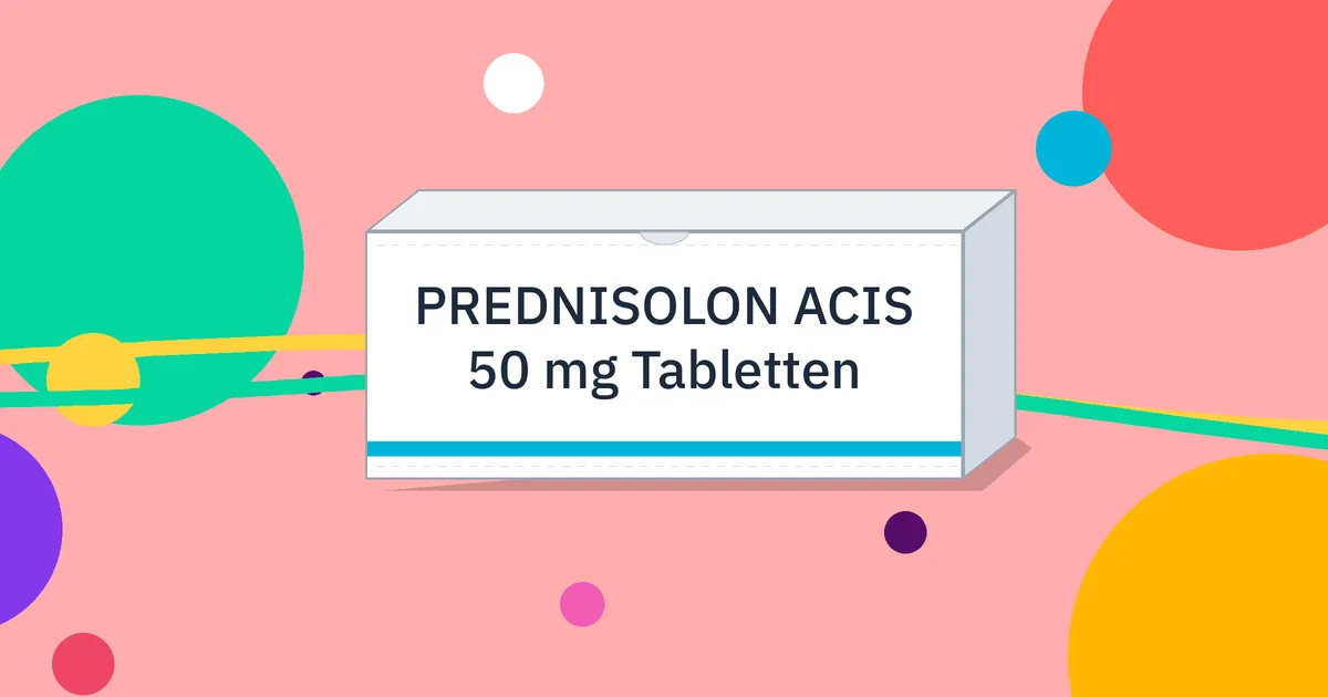Symbolbild: Packung mit der Aufschrift PREDNISOLON ACIS 50 mg Tabletten (PZN 00985177) – Verfügbarkeit und Bezug in Apotheken in Frankfurt am Main